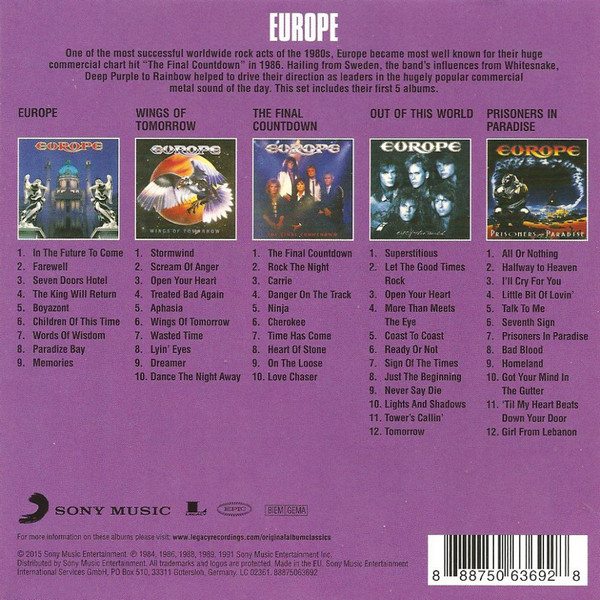 Europe – Original Album Classics(5cd,2015) – Menart